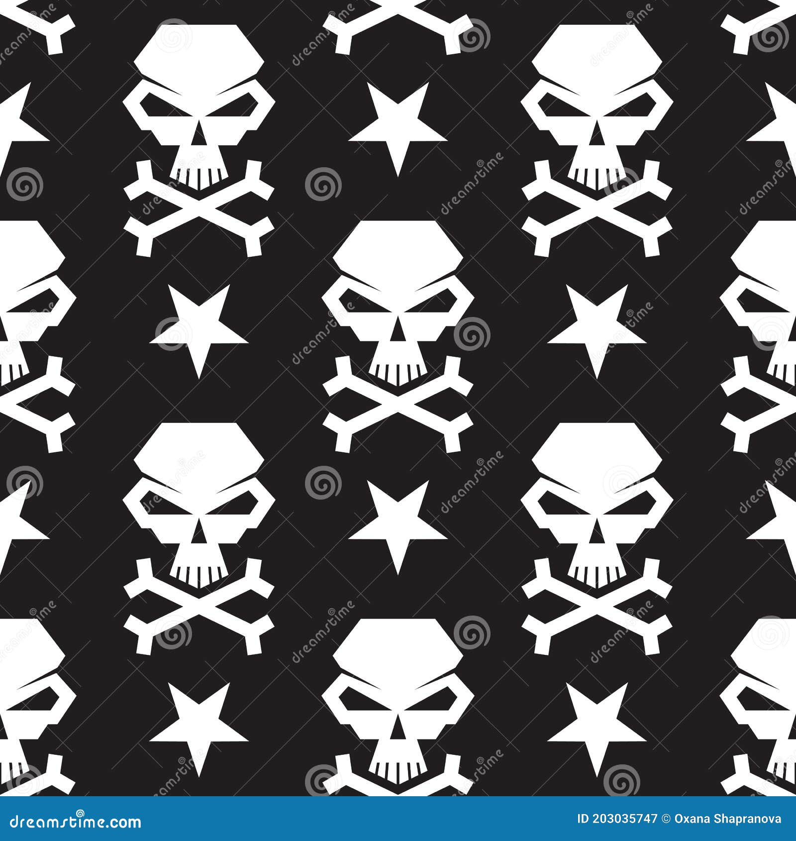 Human Skull and Star on Black Background - Seamless Vector Pattern ...