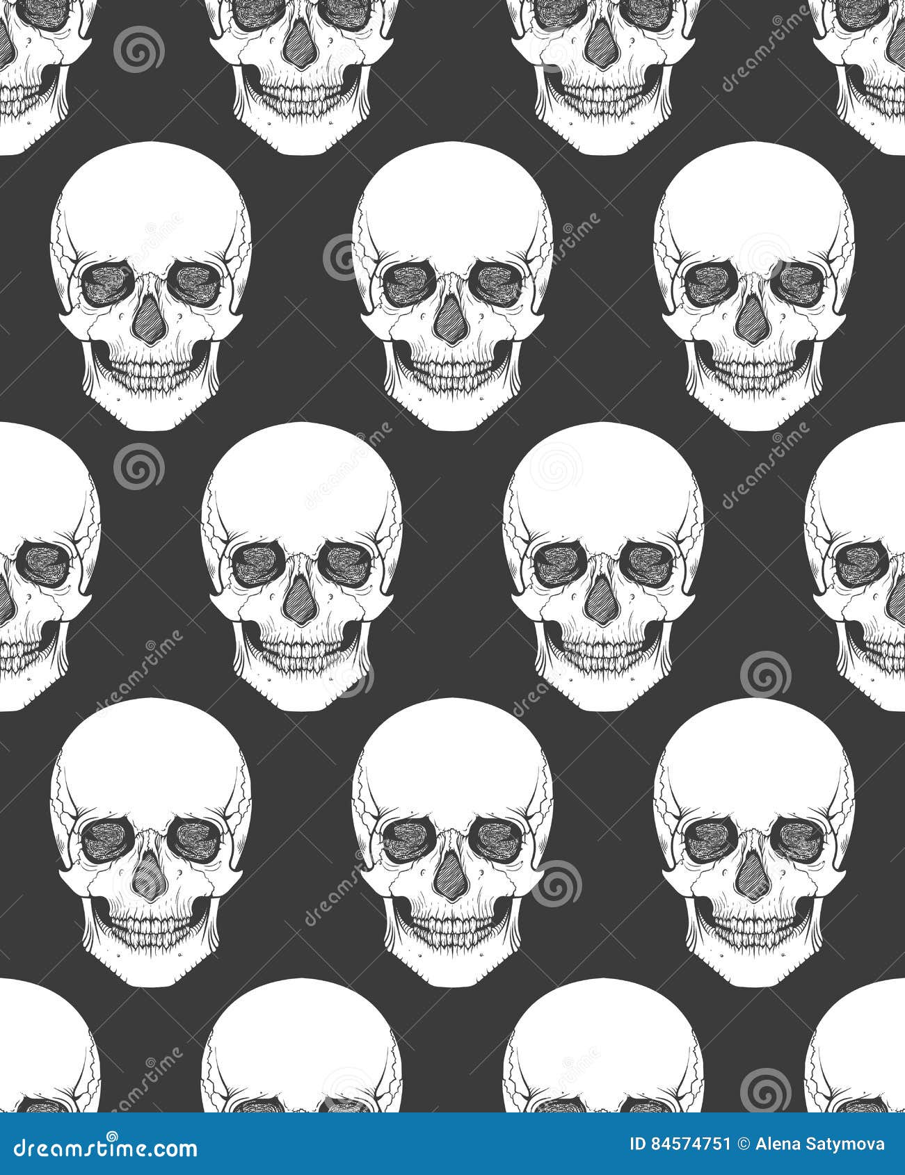 Human Skull Tribal Style Seamless Pattern. Vector Hand Drawn ...