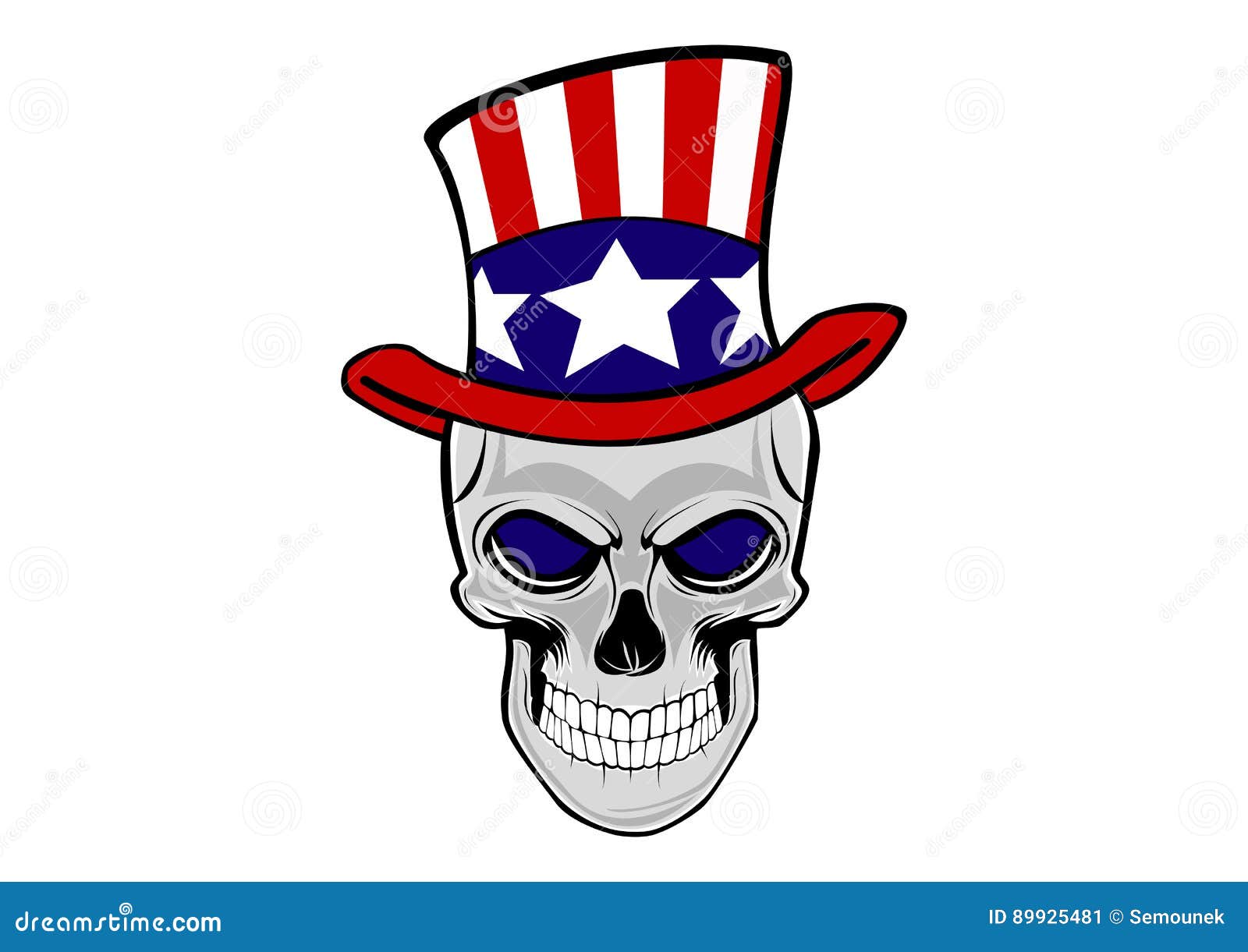 Skull In Uncle Sam Hat. Patriot Skeleton Head Vector Illustration ...