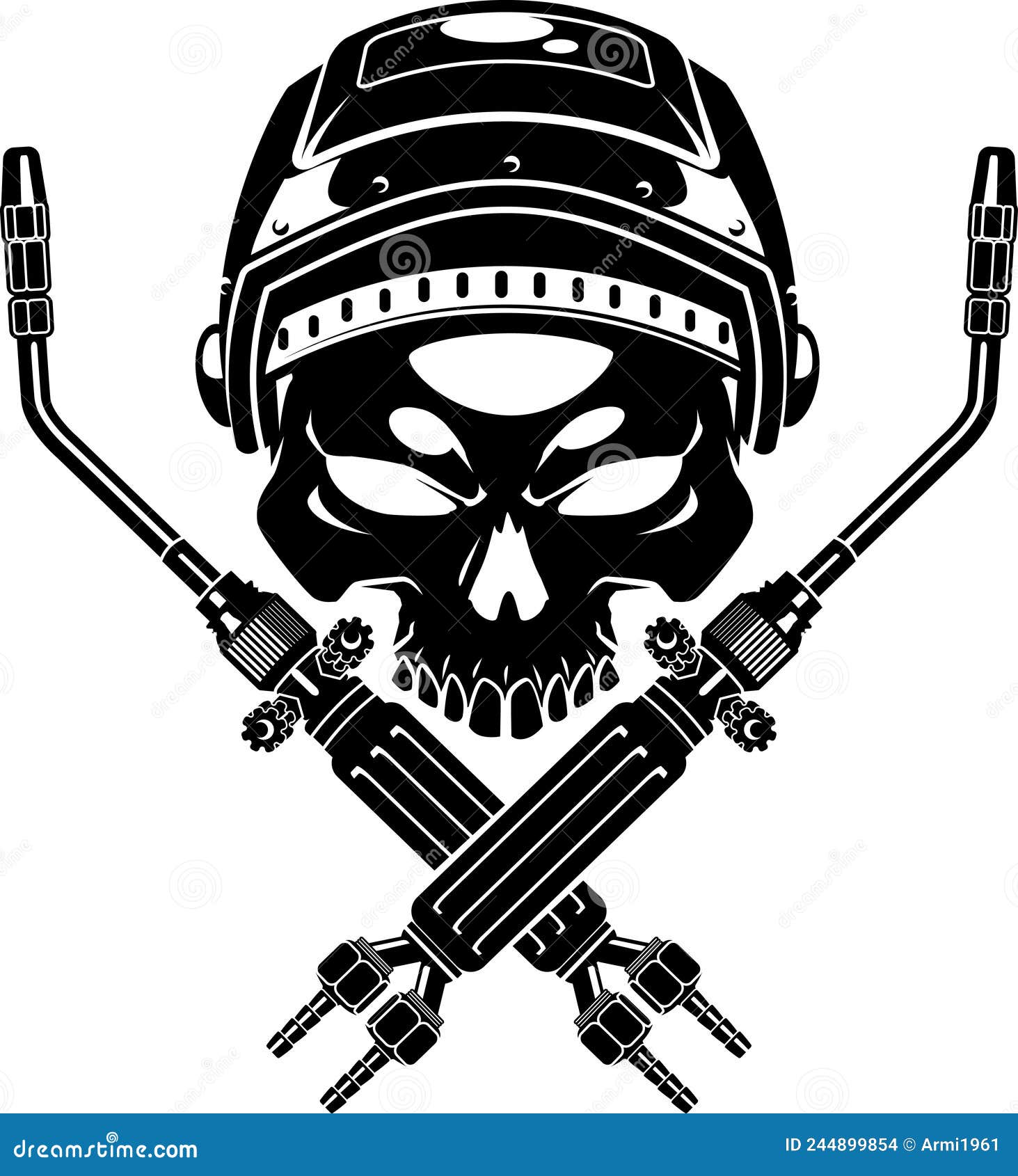 Human Skull with Welding Mask and Crossed Welding Torches Stock Vector ...