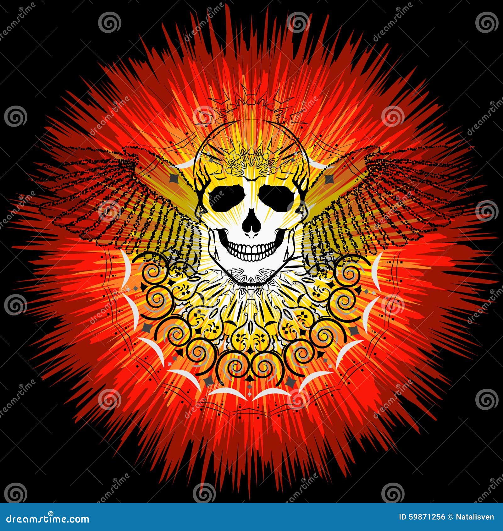 Human Skull with Wings and the Sun in Abstract Art Style Stock Vector ...