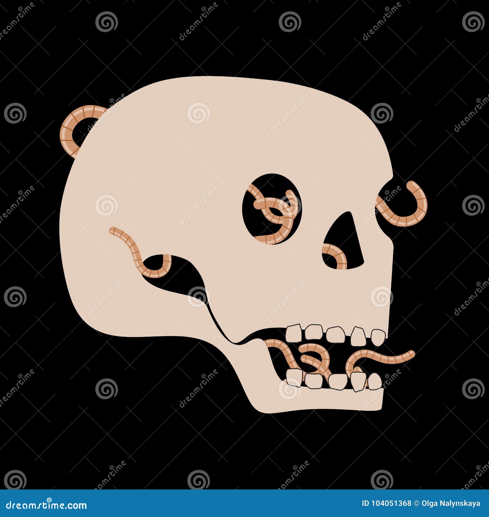 Human Skull with Worms stock vector. Illustration of earthworm - 104051368
