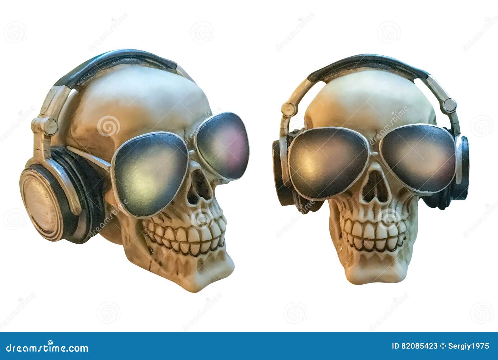 Human Skulls with Glasses and Headphones Isolated on White Background ...