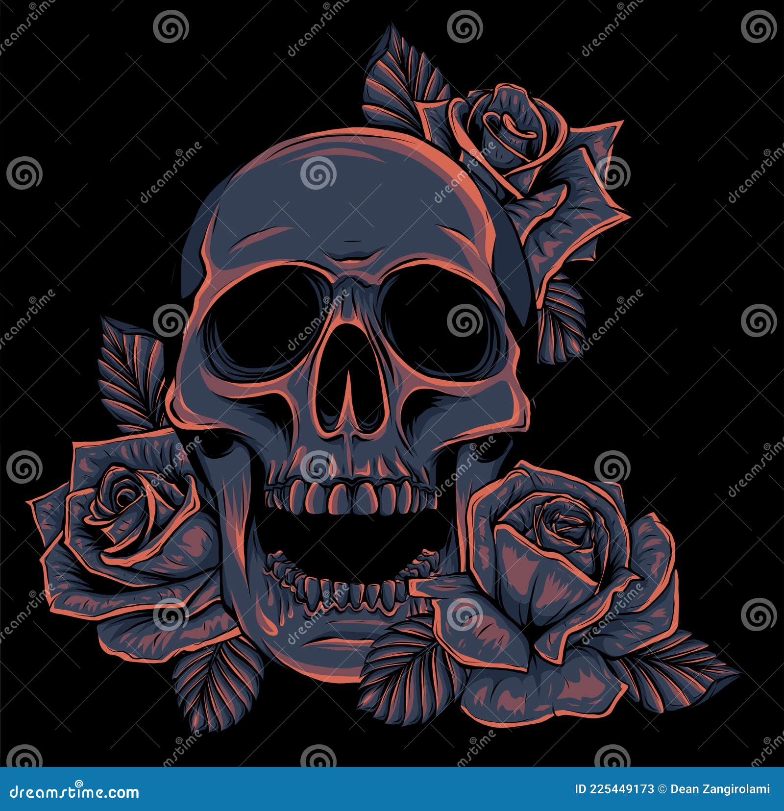 A Human Skulls with Roses Vector Illustration Stock Vector ...