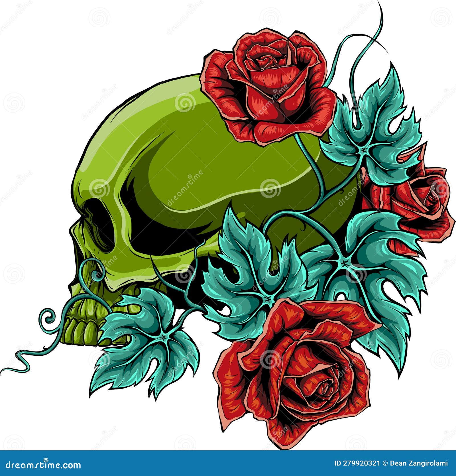 A Human Skulls with Roses on White Background Stock Vector ...