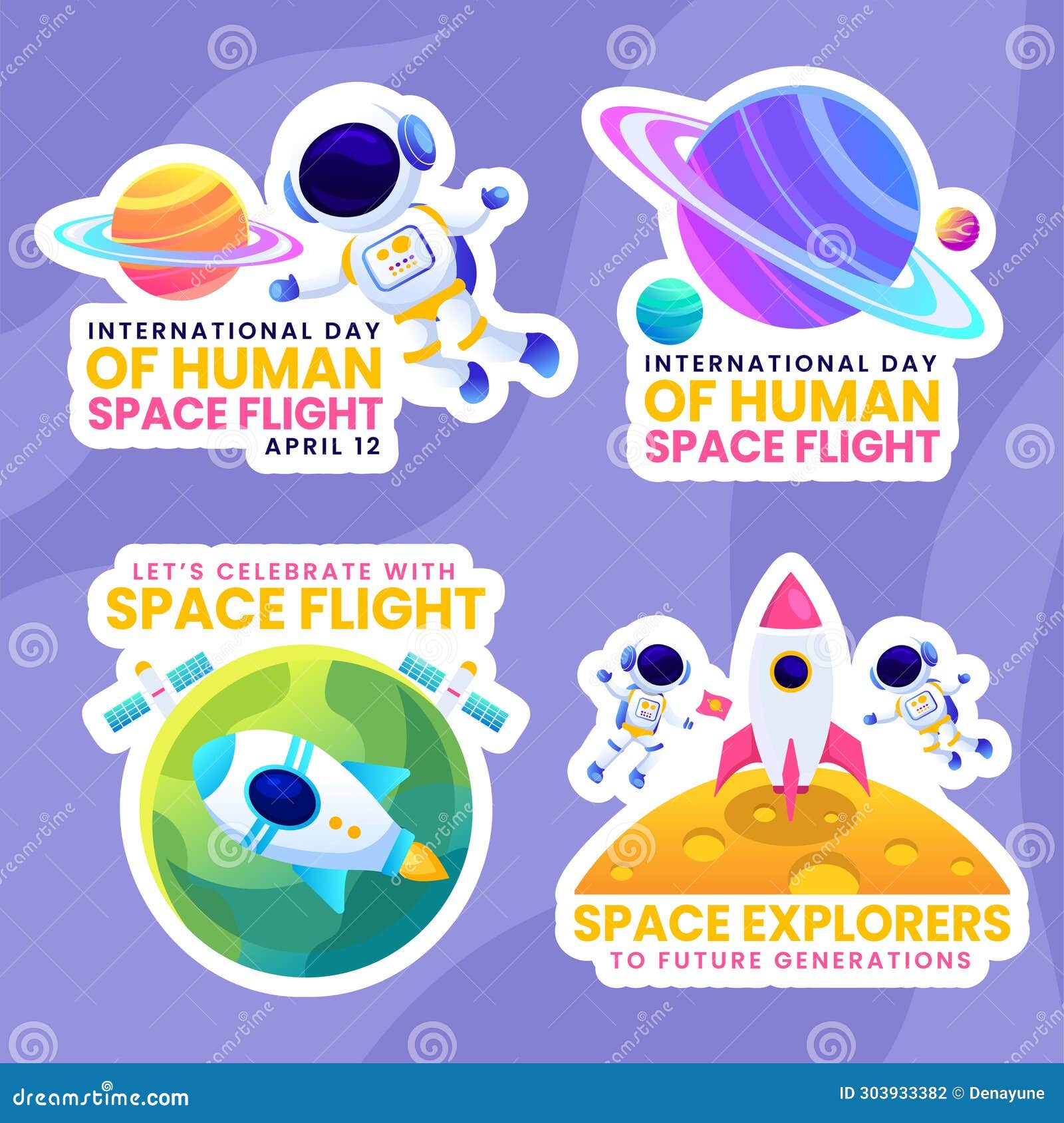 Human Space Flight Label Flat Cartoon Hand Drawn Templates Background ...