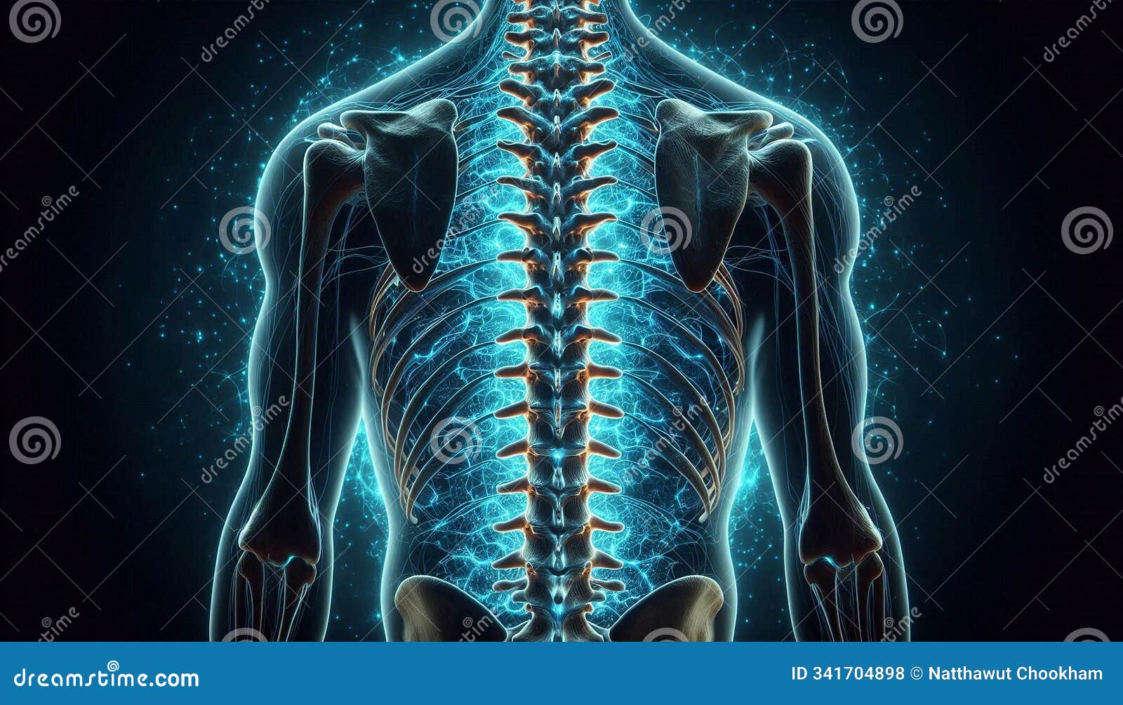 Human Spine and Cord Visualization in Neon Lights Stock Illustration ...