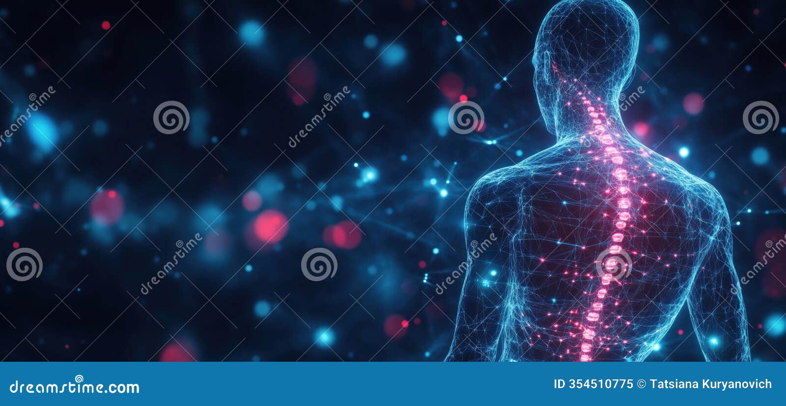 Human Spine Illuminated in Digital Network, Showcasing Neural ...