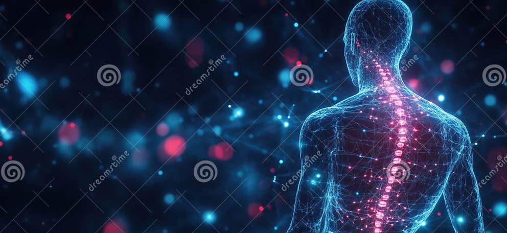 Human Spine Illuminated in Digital Network, Showcasing Neural ...