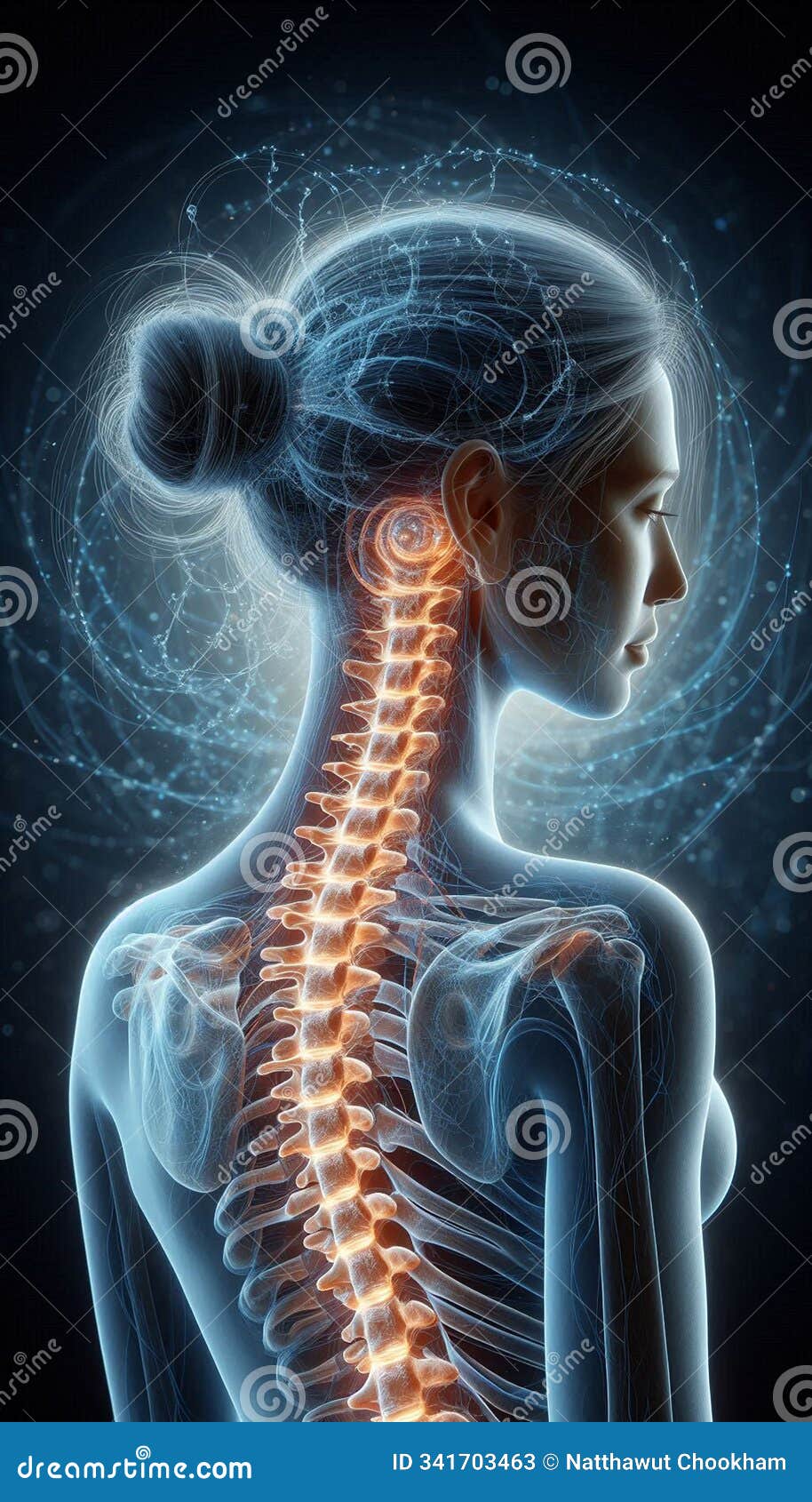 Human Spine and Neck with Energy Flow Visualization Stock Illustration ...