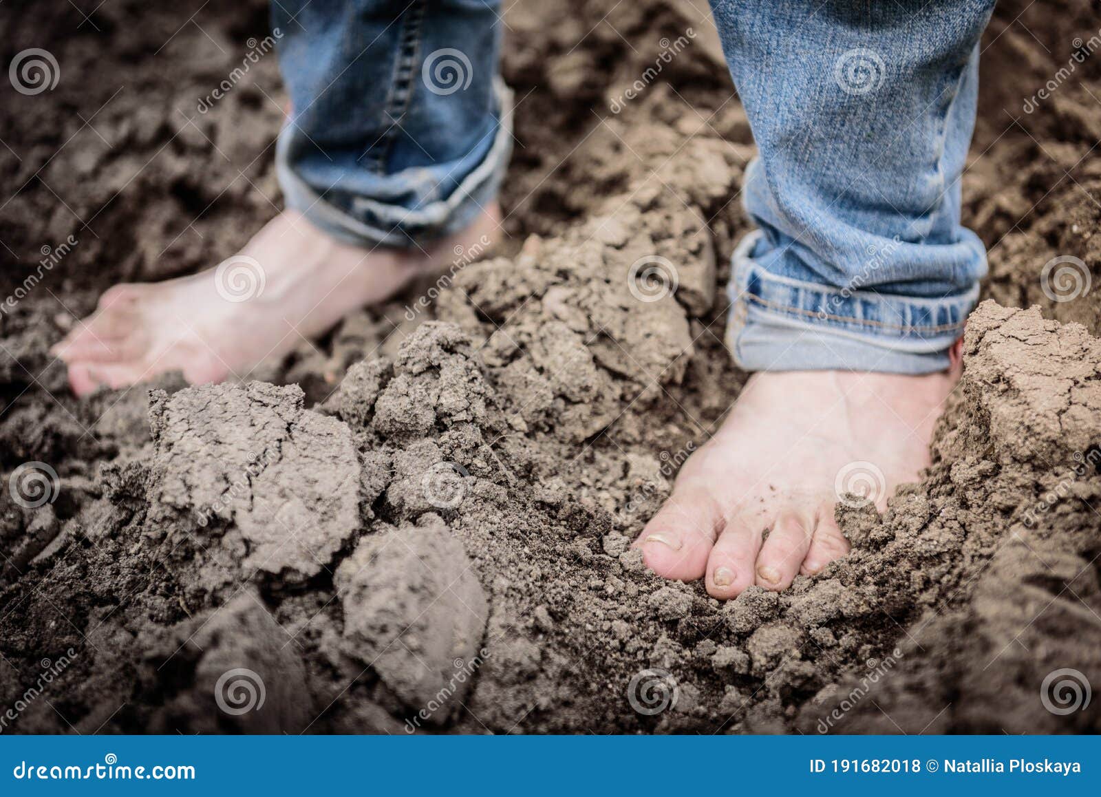 Human Stand Barefoot in Soil. His Feet is Stained and Dirty Stock Photo ...