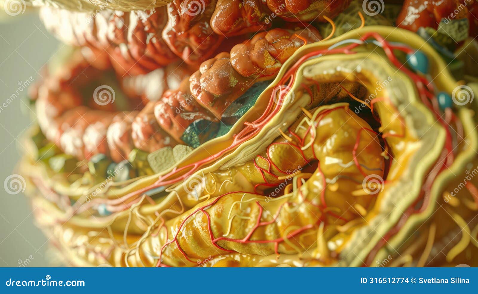 Human Stomach and Digestive System Cross-section, Highlighting Interior ...