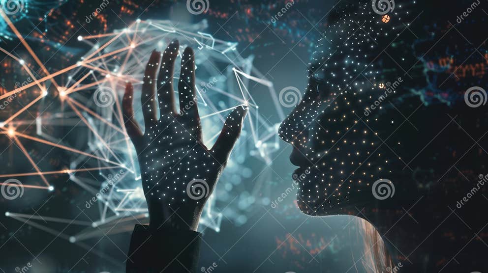 A Human Talking To a Robotic Artificial Intelligence. Stock Photo ...