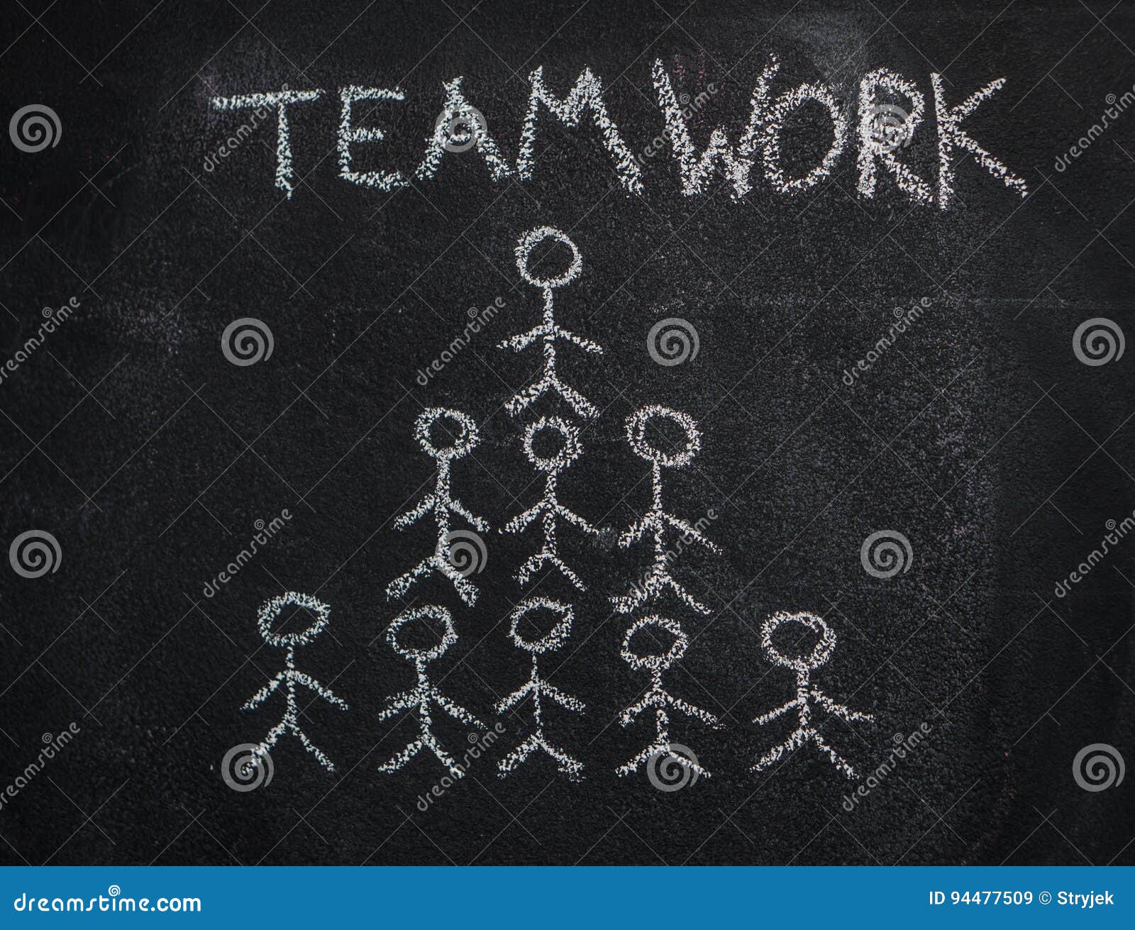 Human Team Pyramid and Teamwork Word on Black Chalkboard Stock Image ...