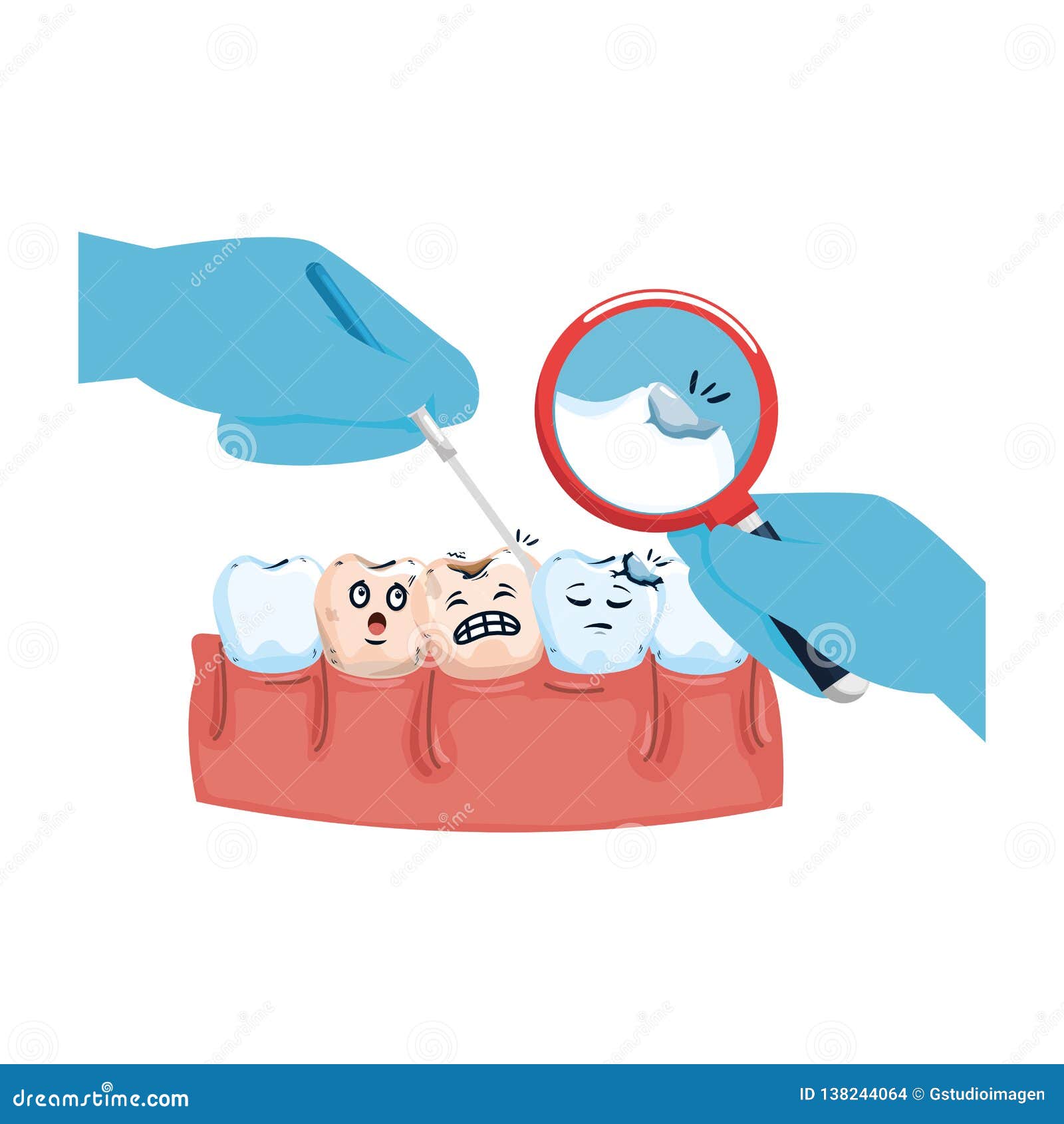 Human Teeth with Magnifying Glass Stock Vector - Illustration of mouth ...
