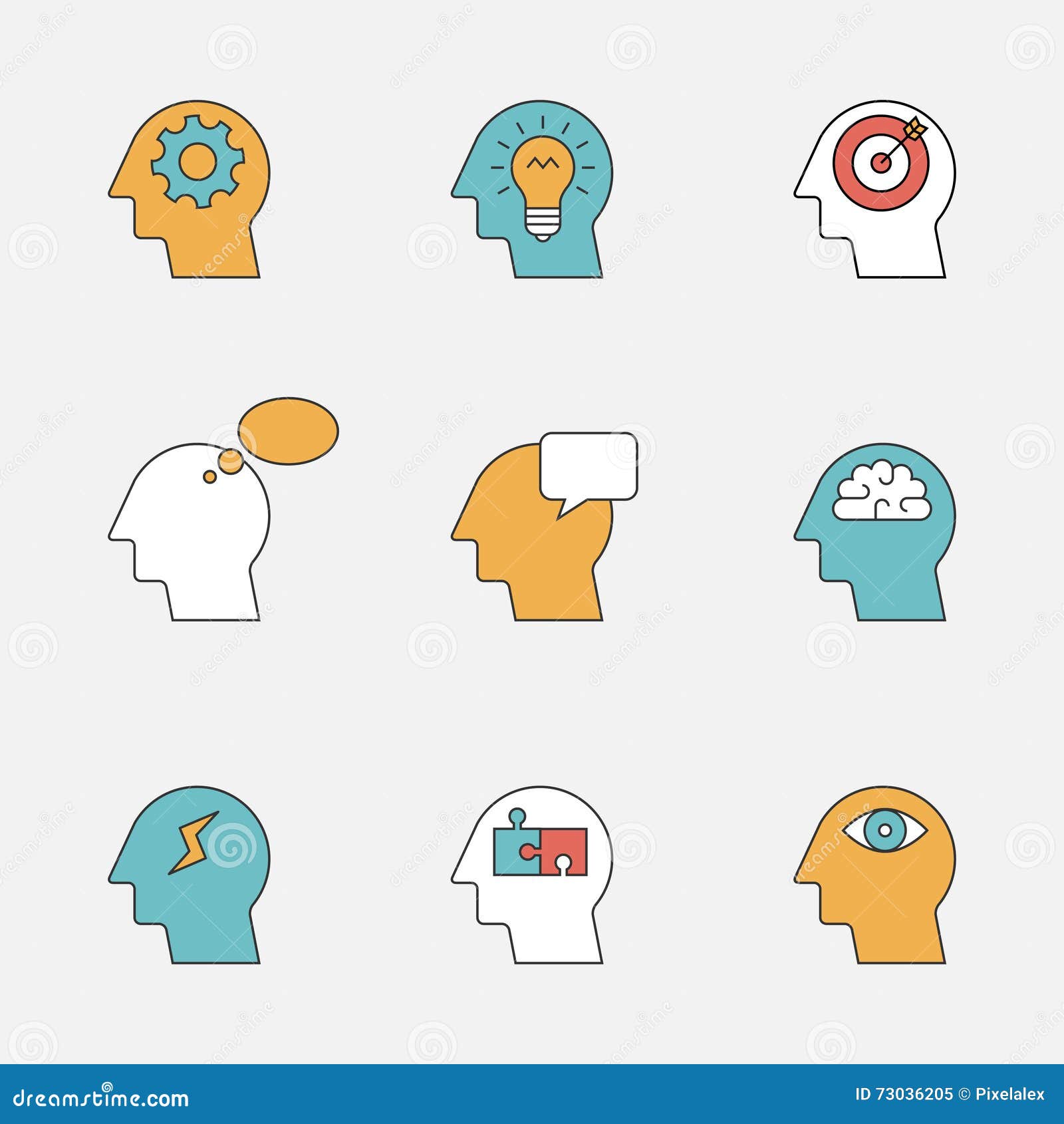 Human Thinking Process Color Line Icons Stock Vector - Illustration of ...