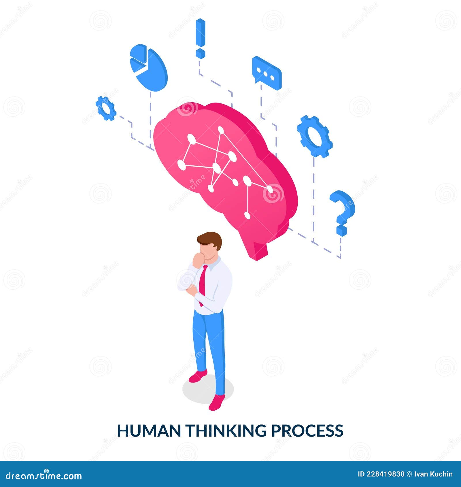 Human Thinking Process Concept. Isometric Vector Illustration on White ...