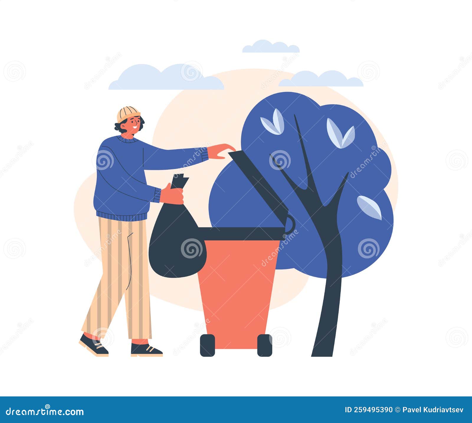 Human, Man Throws Rubbish In Garbage Bin. Volunteering People, Ecology ...