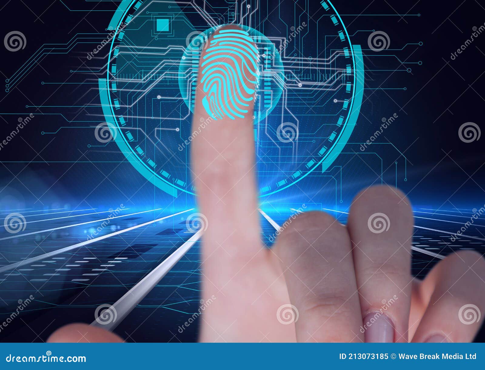 Human Thumb Over Biometric Scanner Against Microprocessor Connections ...