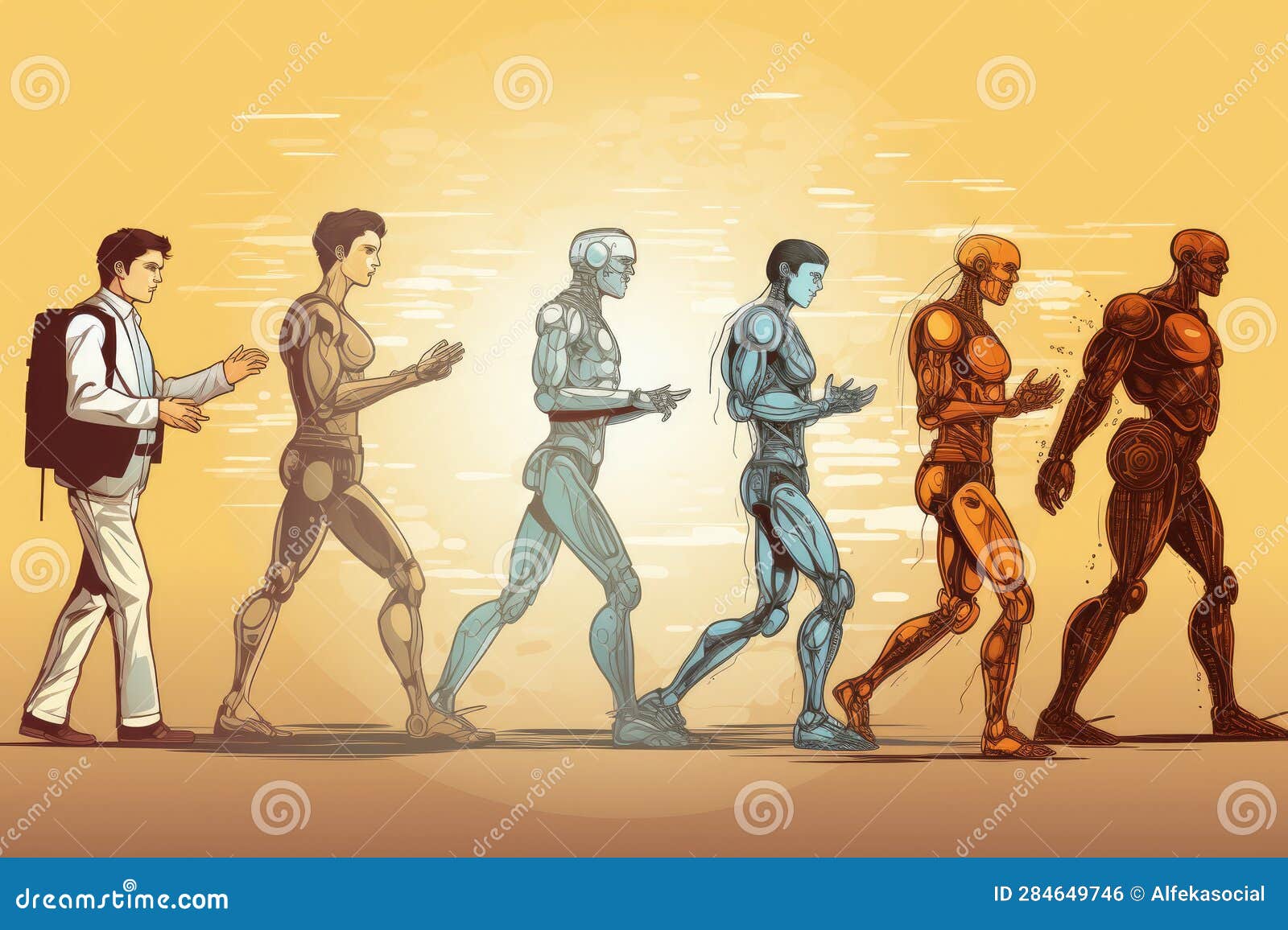Human To Humanoid Evolution Stock Illustration - Illustration of ...