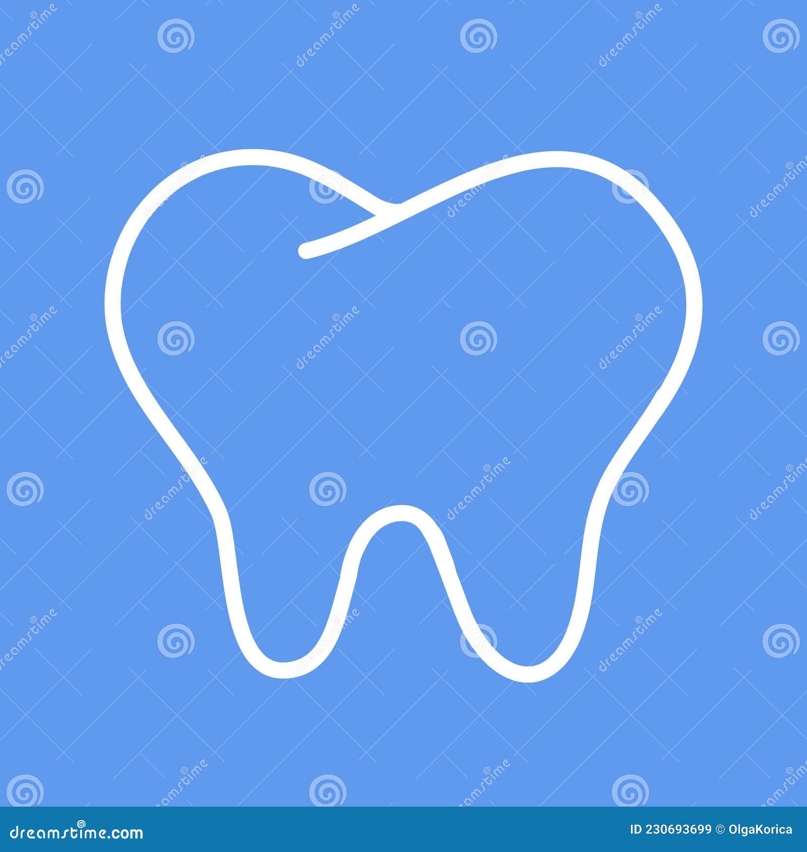 Human Tooth Icon on Blue Background, Hand Drawn Tooth Stroke, Dental ...