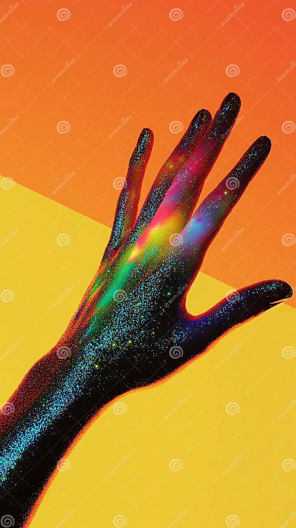 Human Touch Interacting with Gradient Graphics and Liquid Glitter ...