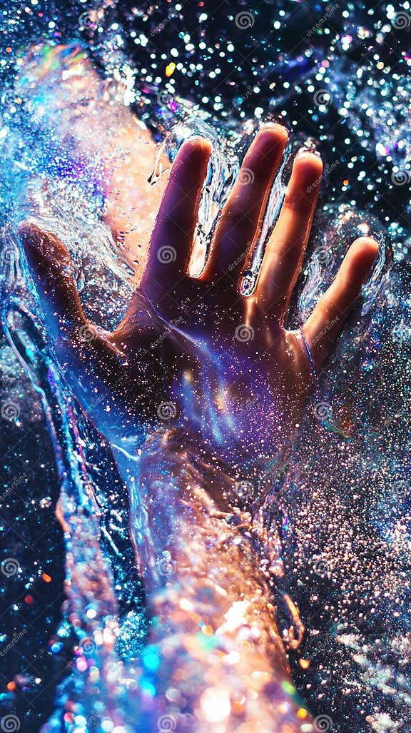 Human Touch Interacting with Gradient Graphics and Liquid Glitter ...