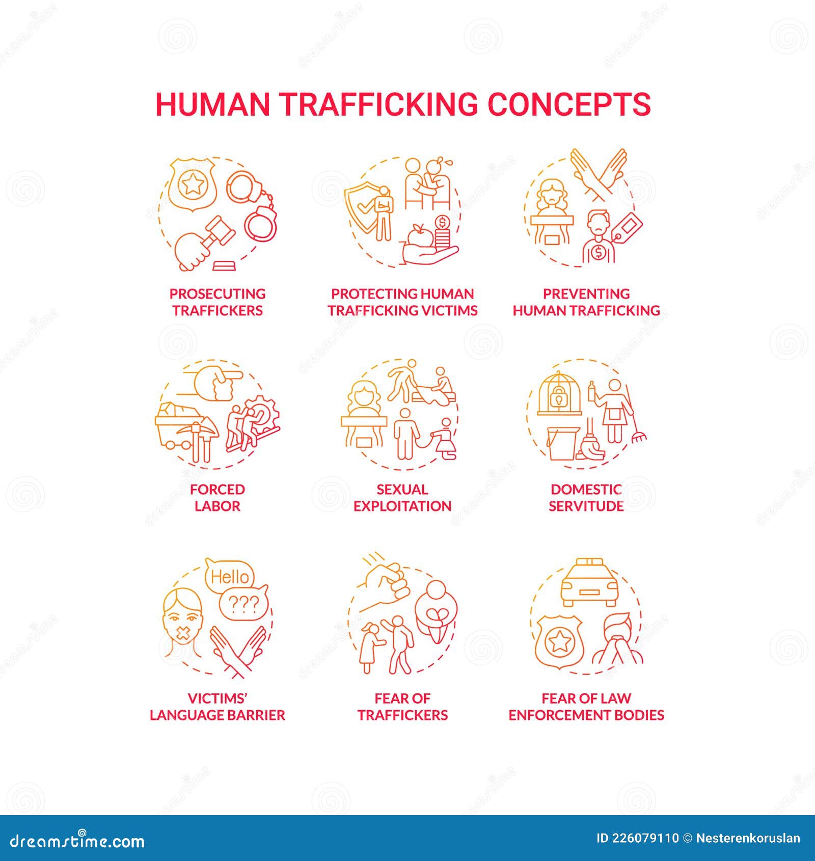 Human Trafficking Red Concept Icon Set Stock Vector - Illustration of ...
