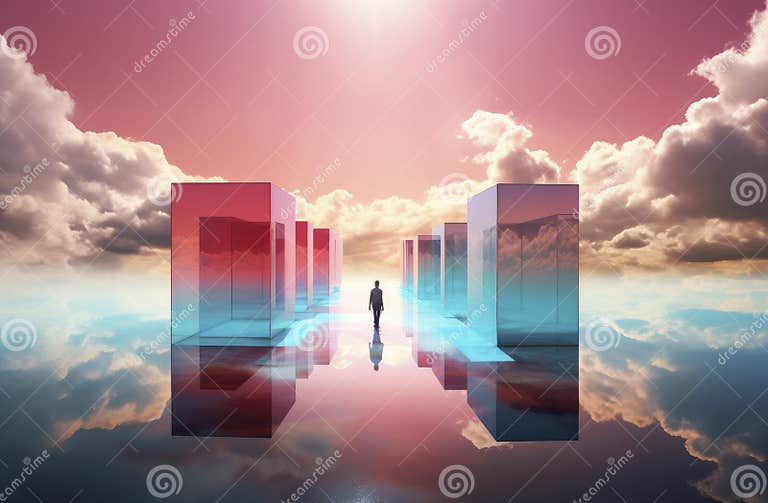 Human Trapped on Abstract Three-dimensional Image of Geometric Shapes ...