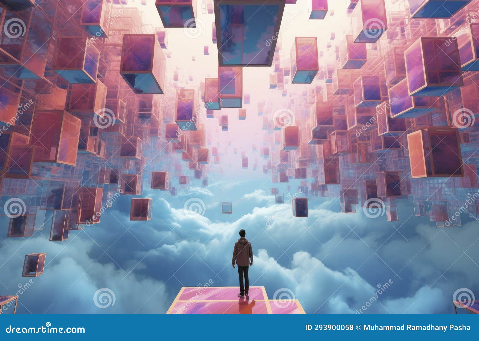 Human Trapped on Abstract Three-dimensional Image of Geometric Shapes ...