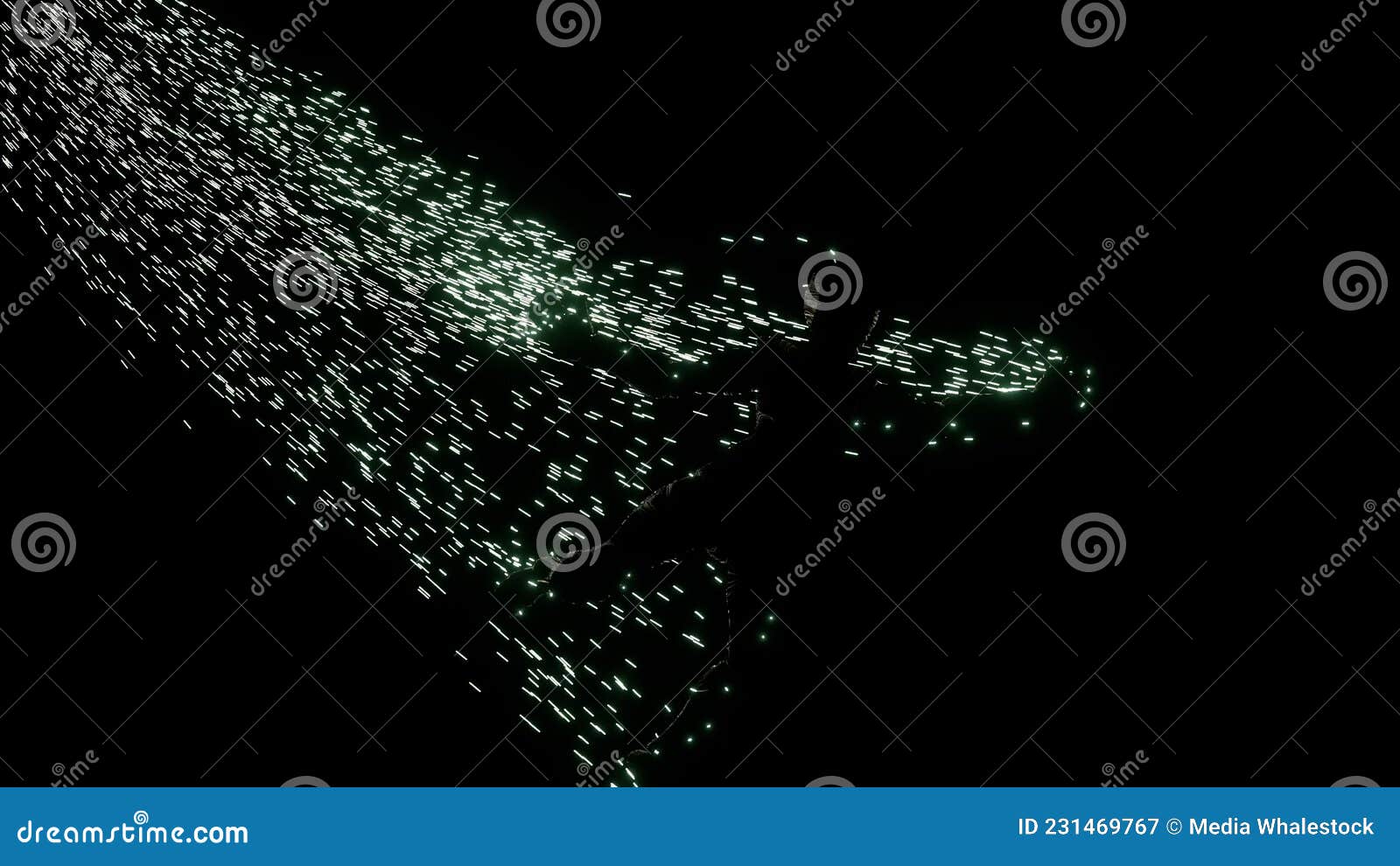 Human Unrecognizable Figure Made of Particles Falling Down with a Trail ...