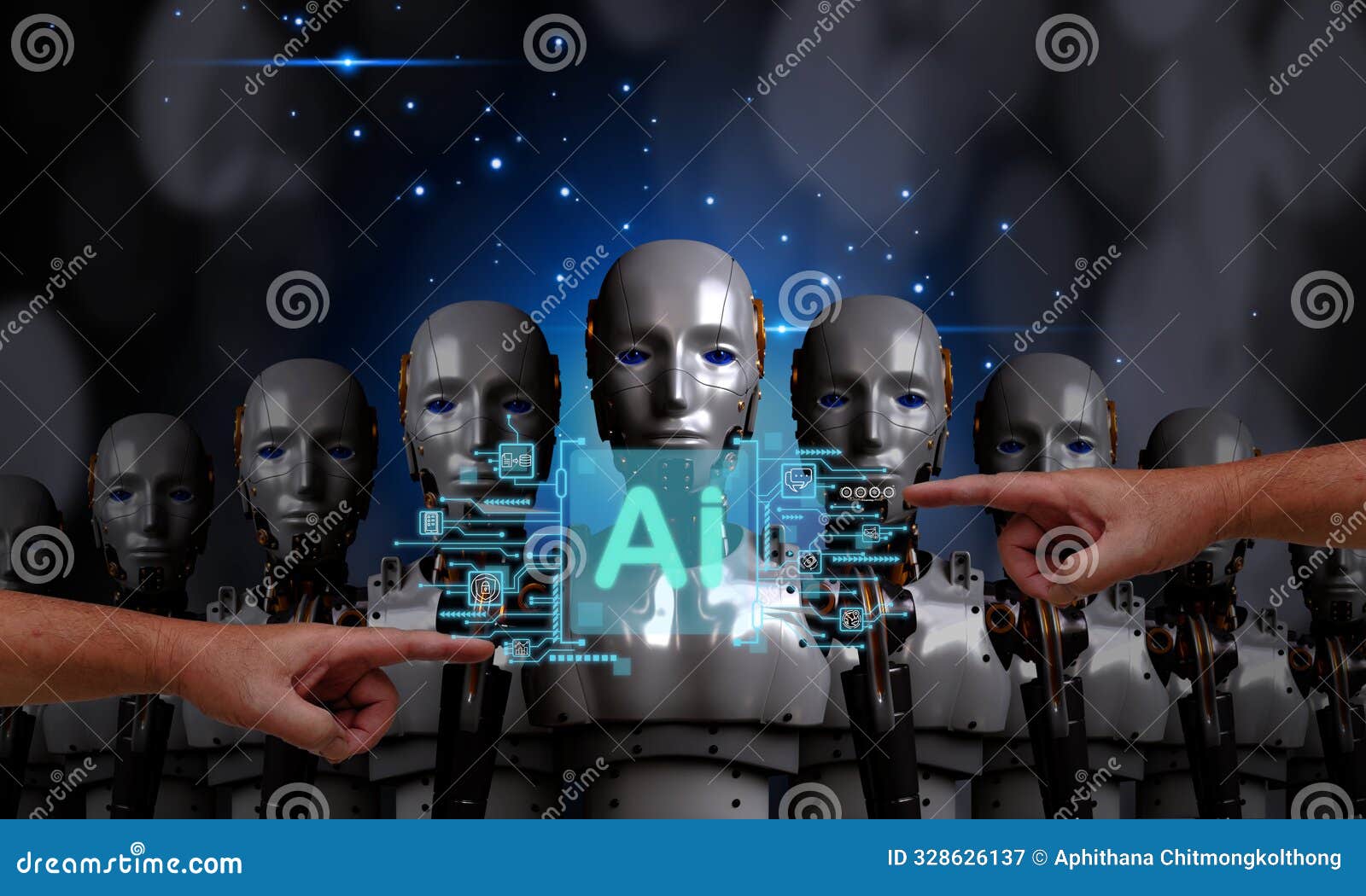 Human Using AI Technology To Processing Business on 3D Robotic ...