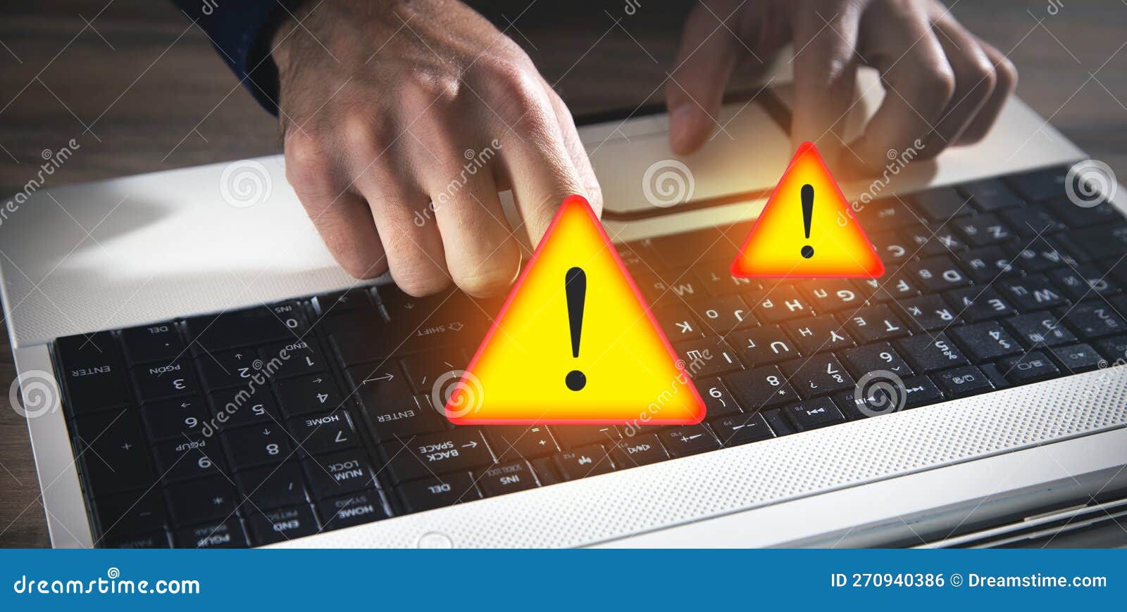 Human Using Laptop Computer. System Hacked Warning Alert Stock Photo ... Human Using Laptop Computer. System Hacked Warning Alert Stock Photo ...
