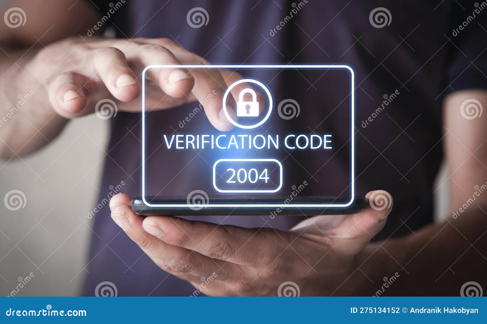 Human Using Smartphone. Identity Verification Code, Cyber Security ...