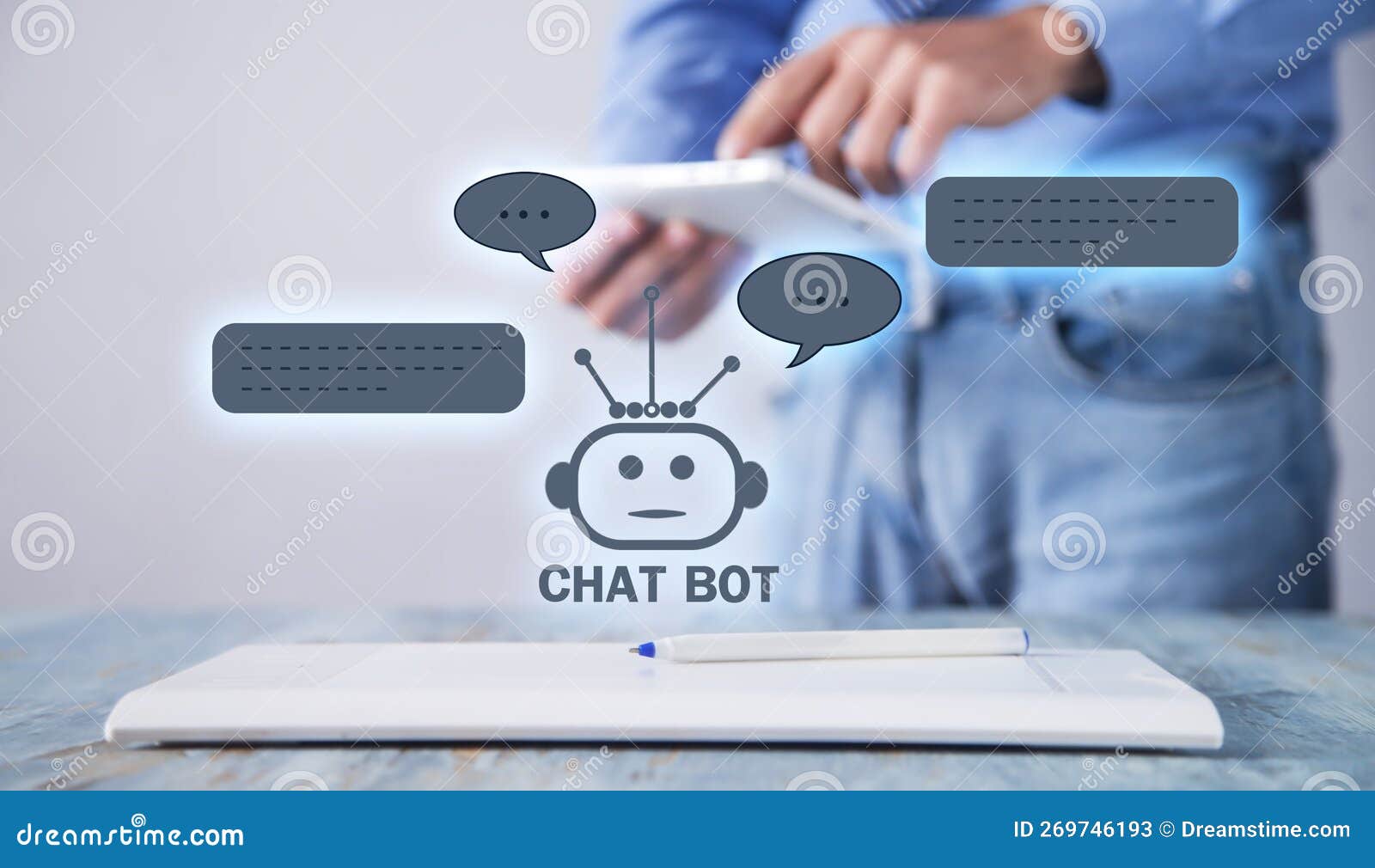 Human Using Tablet with Chat Bot Application for Online Information ...