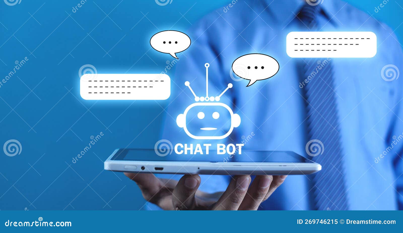 Human Using Tablet with Chat Bot Application for Online Information ...