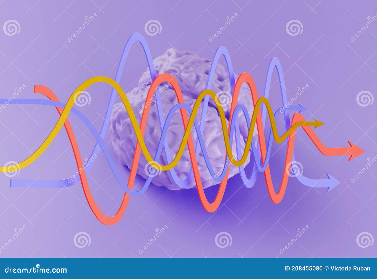 Human Violet Brain Model and Curved Arrows Stock Illustration ...