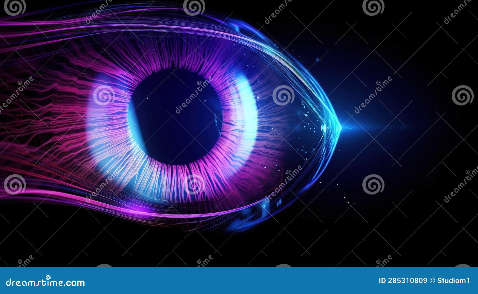 Human Violet Iris of the Eye Flying in Space. Concept of Technological ...