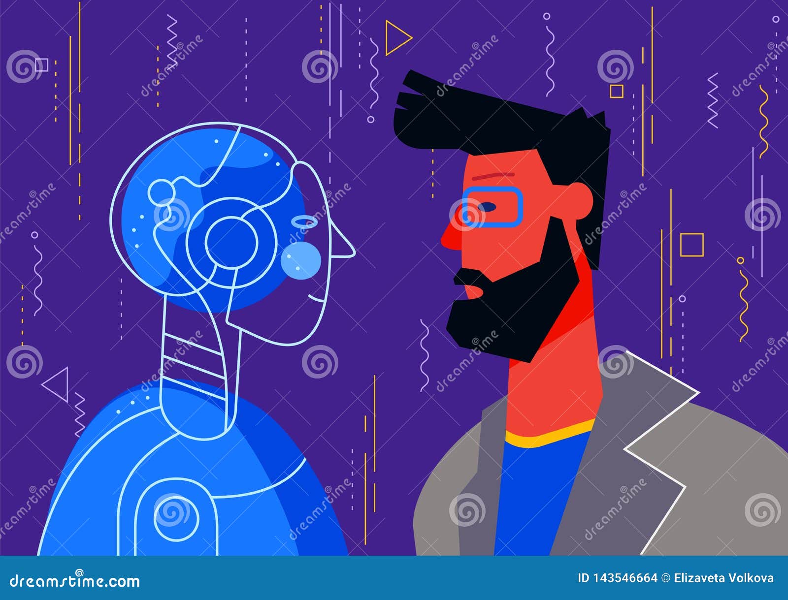 Human Vs Artificial Intelligence Concept Trendy Illustration Stock ...