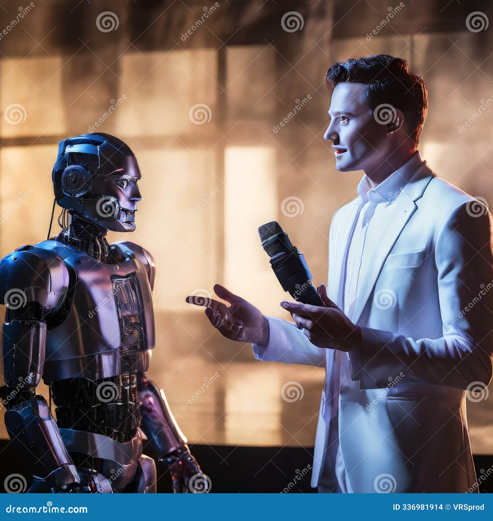 Futuristic Interview between Man and Humanoid Robot Stock Photo - Image ...