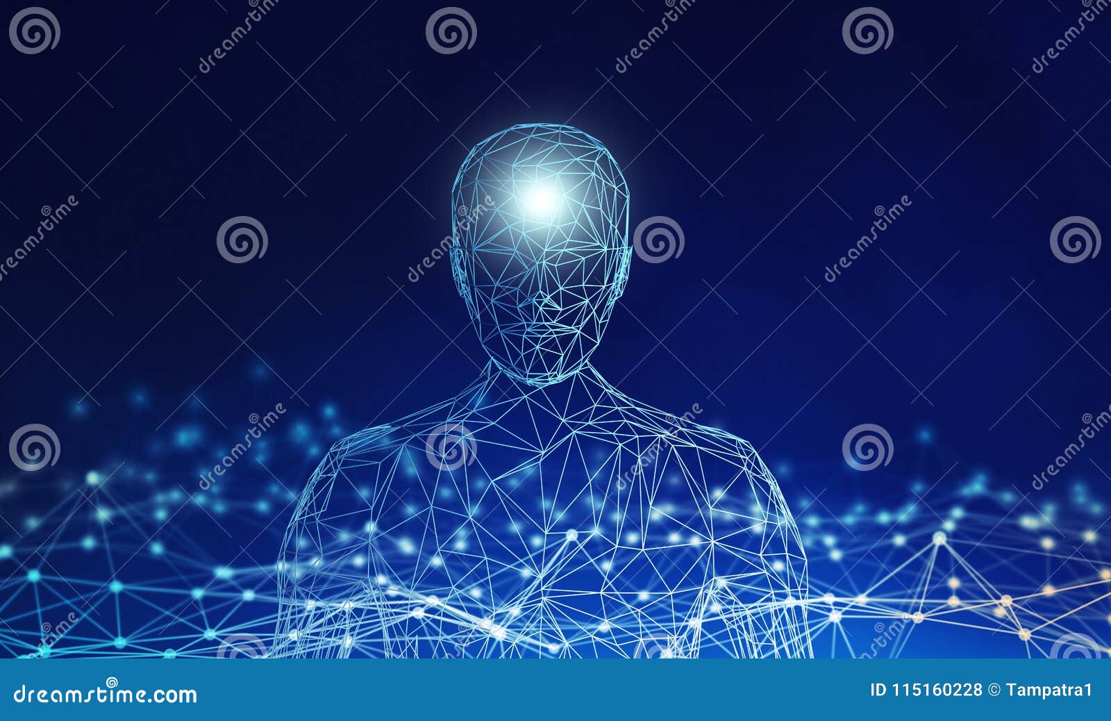 Human. Wireframe Model with Connection Lines on Blue Background Stock ...