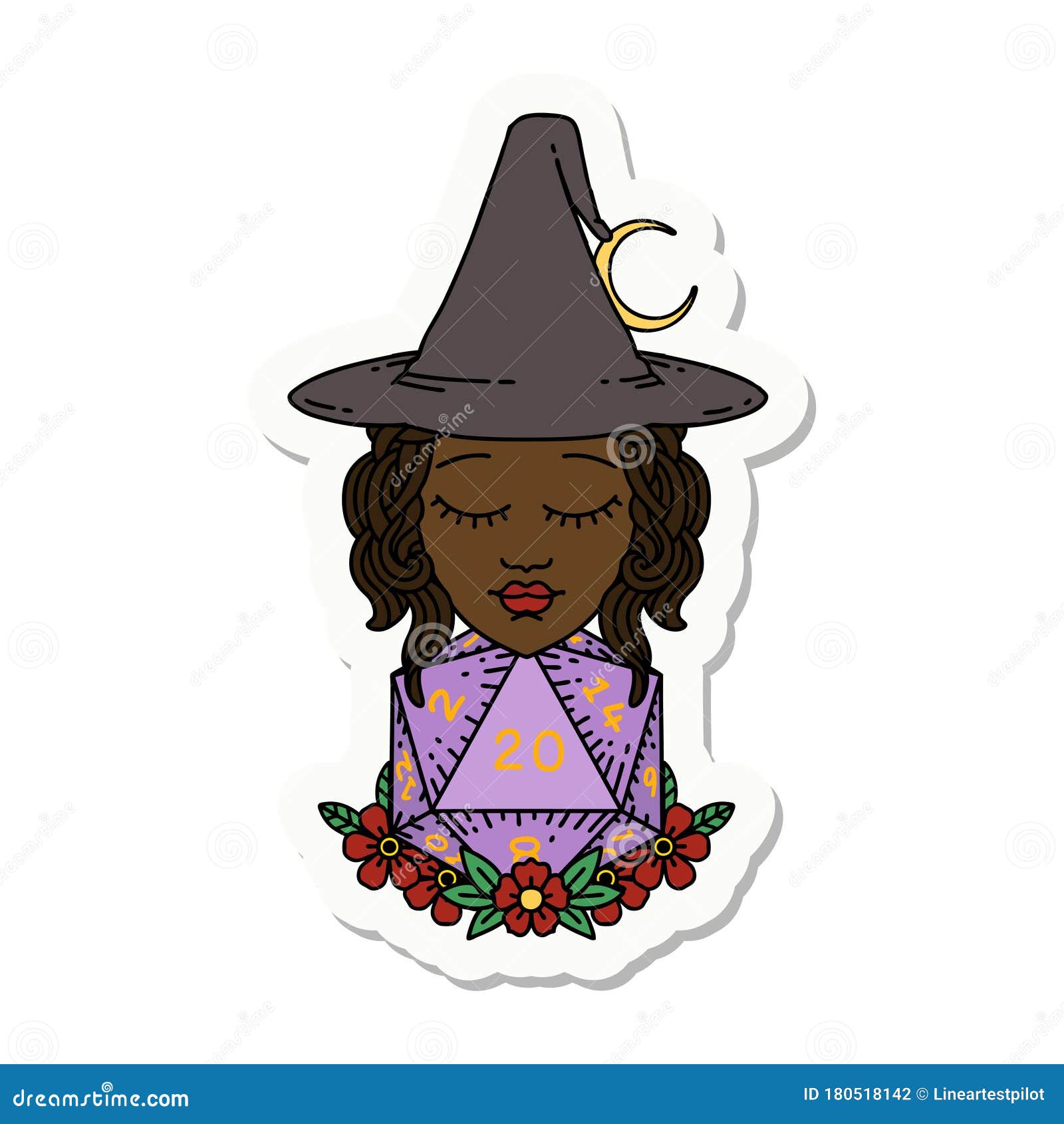Human Witch with Natural Twenty Dice Roll Sticker Stock Vector ...
