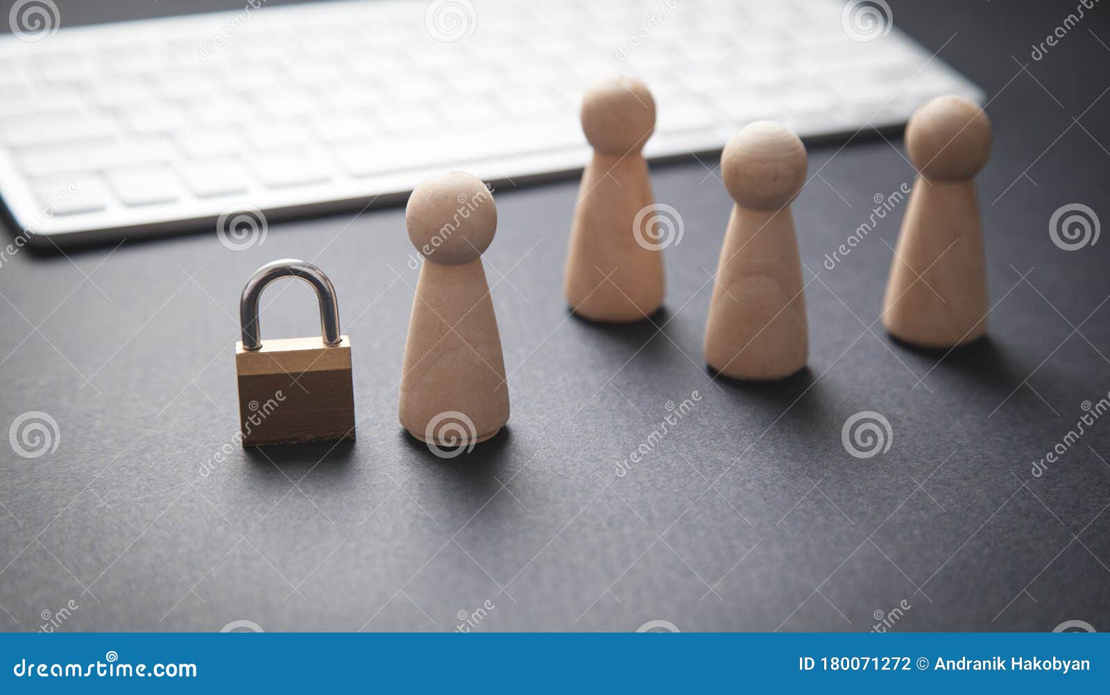 Human Wooden Figures with a Padlock and Computer Keyboard. Personal ...