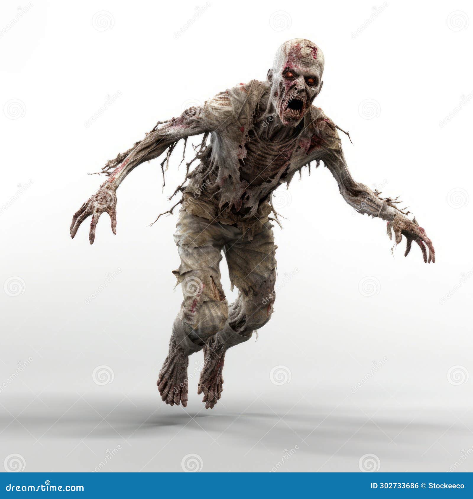 Realistic 3d Zombie Running on White Background with Detailed Costumes ...