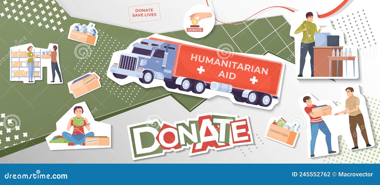 Humanitarian Aid Collage stock vector. Illustration of icons - 245552762