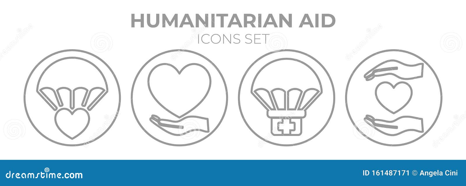 Humanitarian Aid Round Outline Isolated Icon Set Stock Vector ...