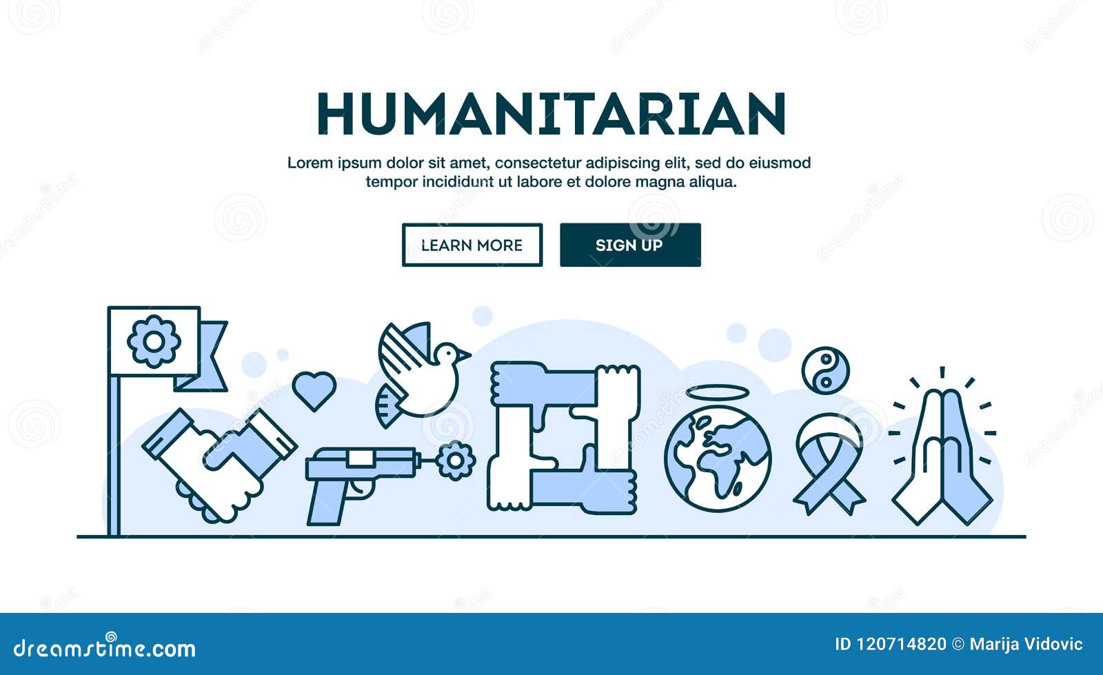 Humanitarian, Concept Header, Flat Design Thin Line Style Stock Vector ...