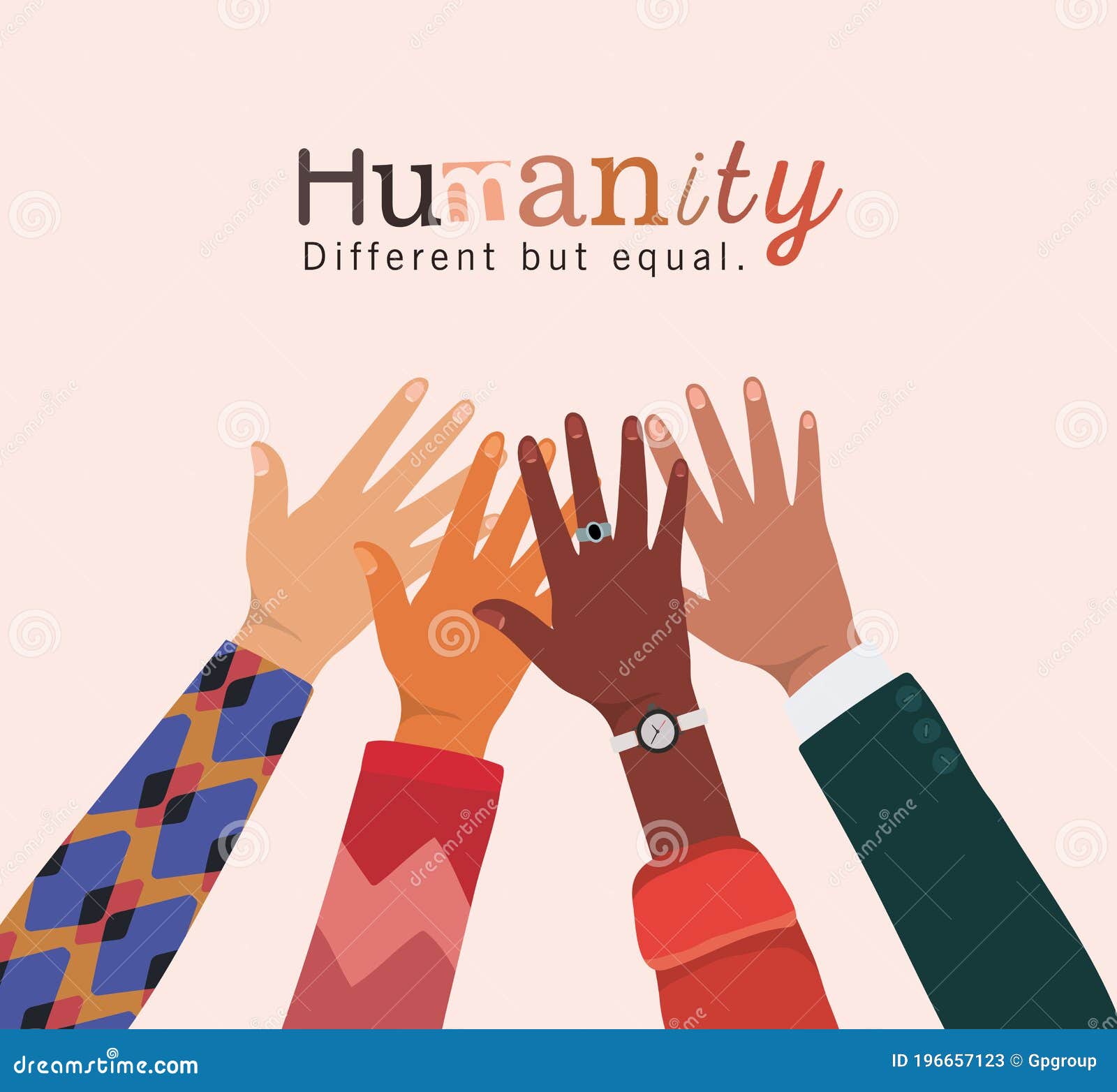 Humanity Different but Equal and Diversity Hands Touching Each Other ...