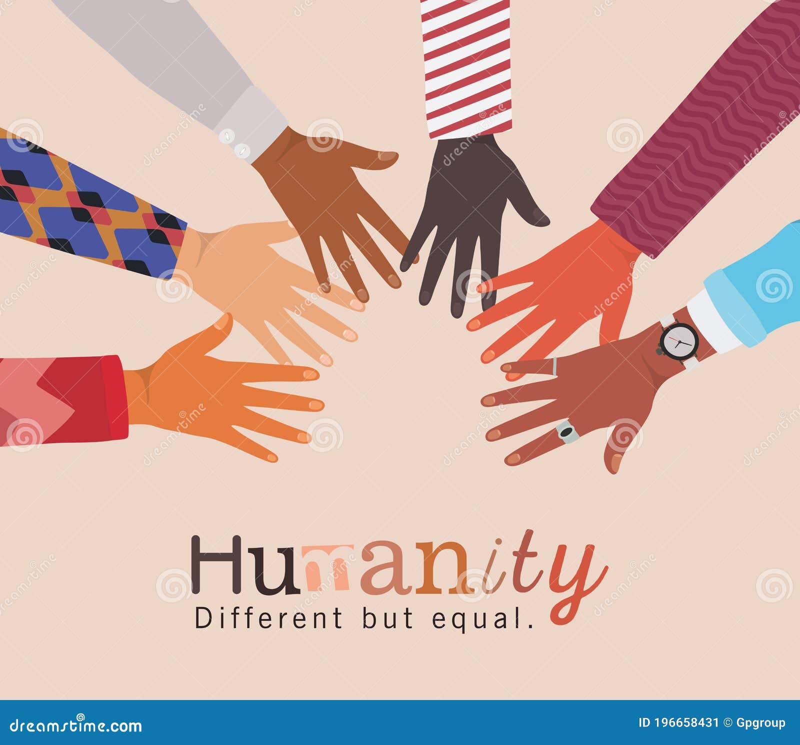 Humanity Different but Equal and Diversity Hands Touching Each Other ...