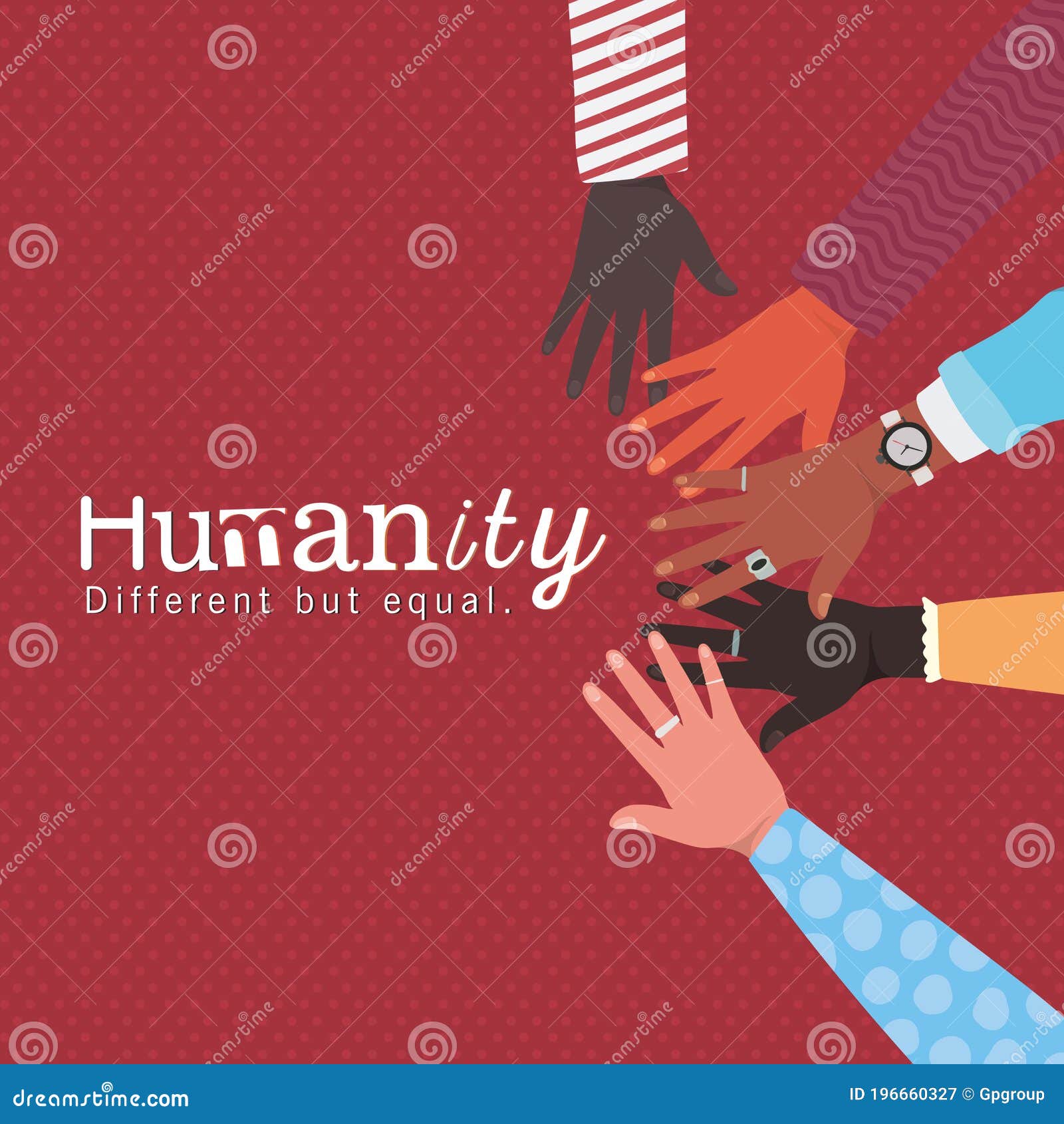 Humanity Different but Equal and Diversity Hands Touching Each Other ...